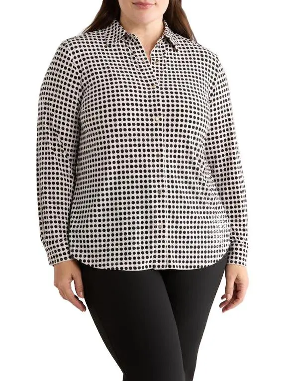 Anne Klein Polka Dot Button-up Shirt - White Dove/anneblack