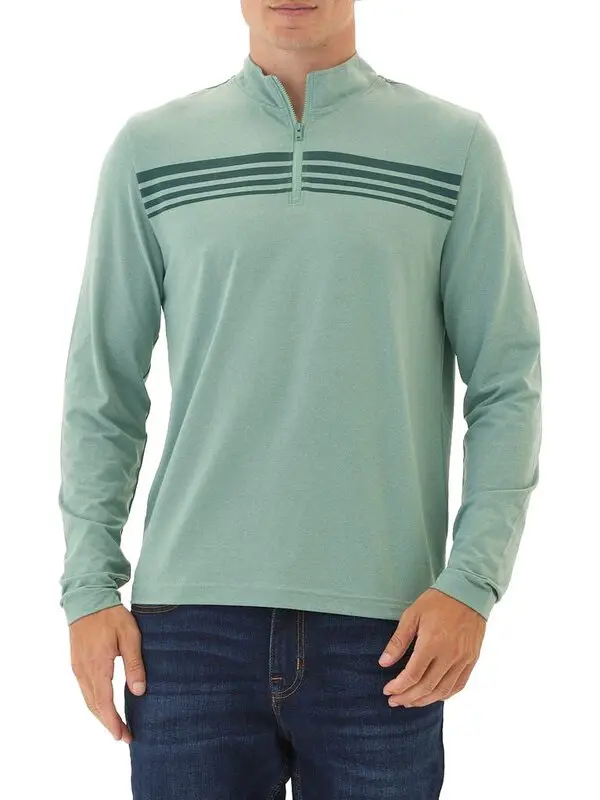 THREADS 4 THOUGHT Chest Stripe Quarter Zip Pullover - Heather Spearmint/serrano