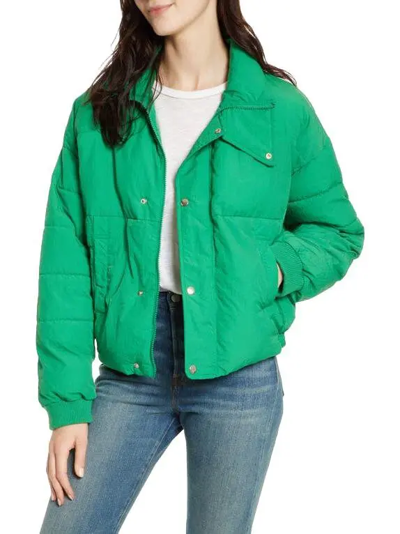 Free People Channel Quilted Puffer Jacket - Green