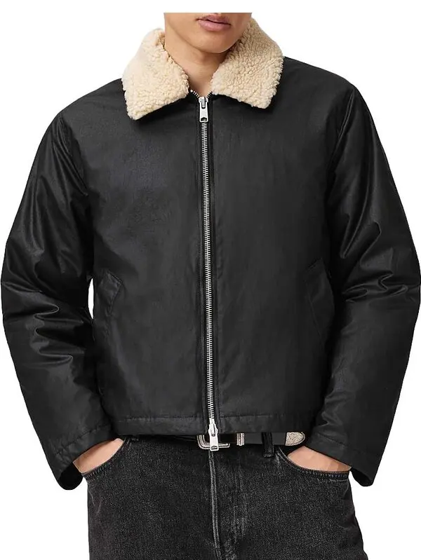 ALLSAINTS Boston Fleece Collar Wax Jacket - Black