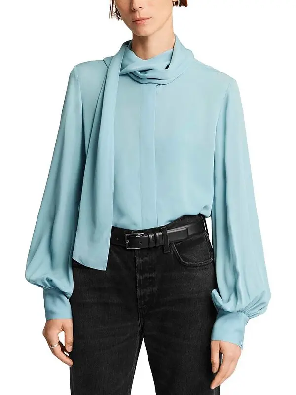 ARGENT Silk Scarf Neck Blouse - Baby Blue