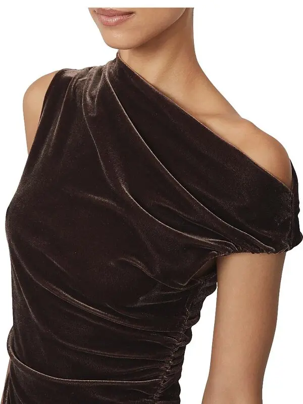 REISS Demi Off Shoulder Velvet Top - Chocolate