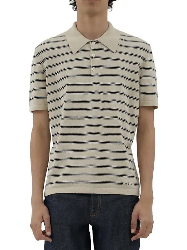 A.p.c. A. P.c Short Sleeve Striped Polo Shirt - Ecru/noir