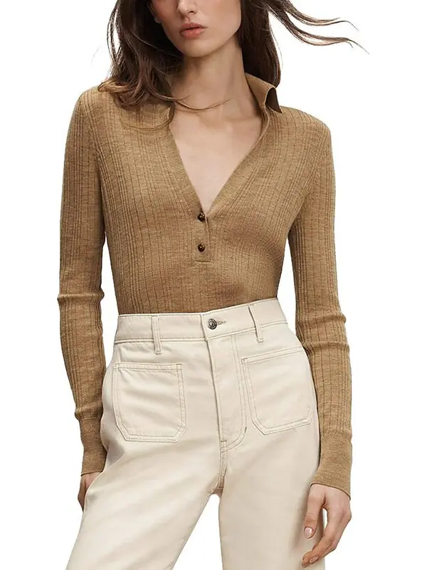 Veronica Beard Rouni Merino Wool V-neck Sweater - Dark Khaki