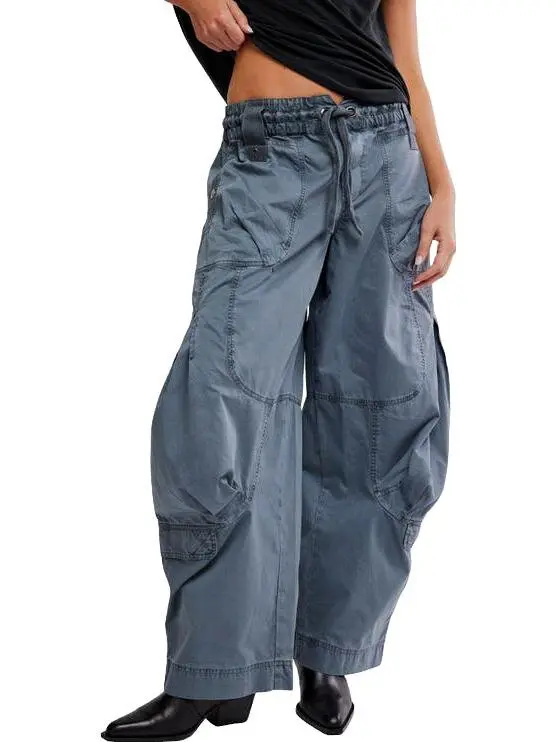 Free People Onset Cotton Twill Parachute Pants - Steel