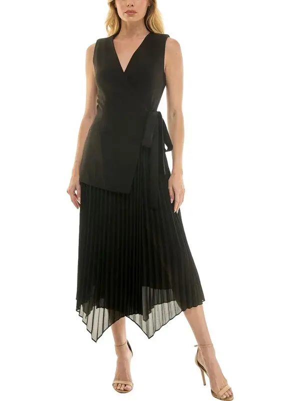 SOCIALITE Mixed Media Pleated Dress - Black
