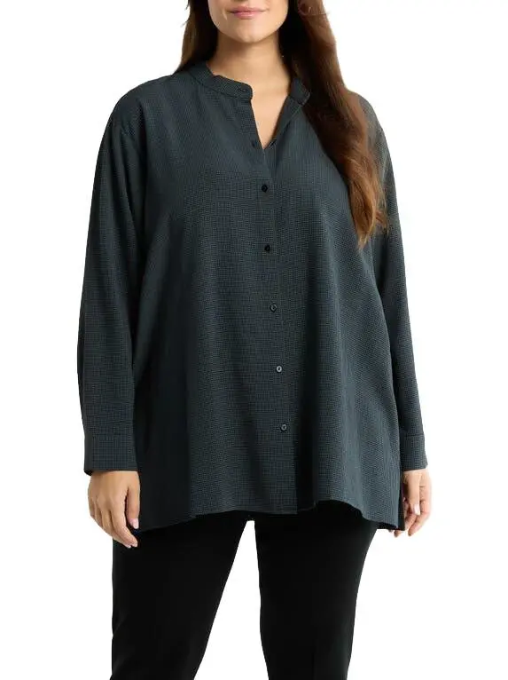 Eileen Fisher Band Collar Button-up Shirt - Eucalyptus
