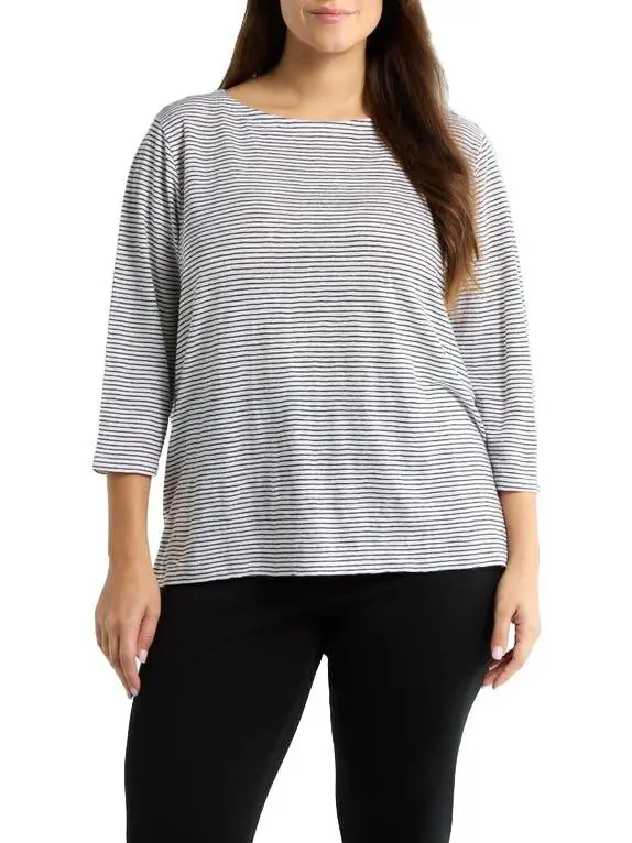 Eileen Fisher Striped Organic Linen Top - White/black