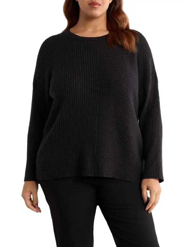 Eileen Fisher Crewneck Rib Organic Cotton Blend Sweater - Black