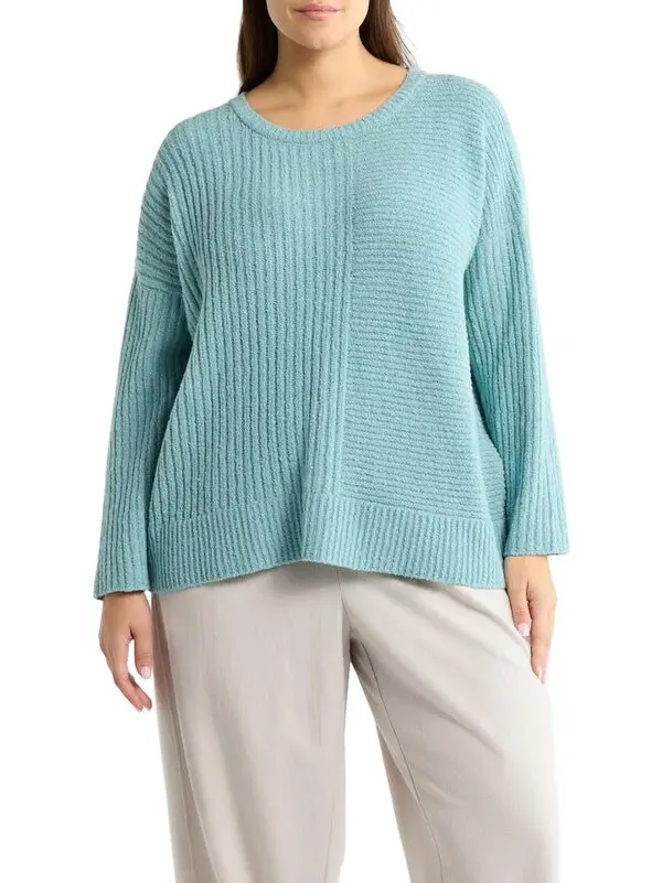 Eileen Fisher Crewneck Rib Organic Cotton Blend Sweater - Seafoam