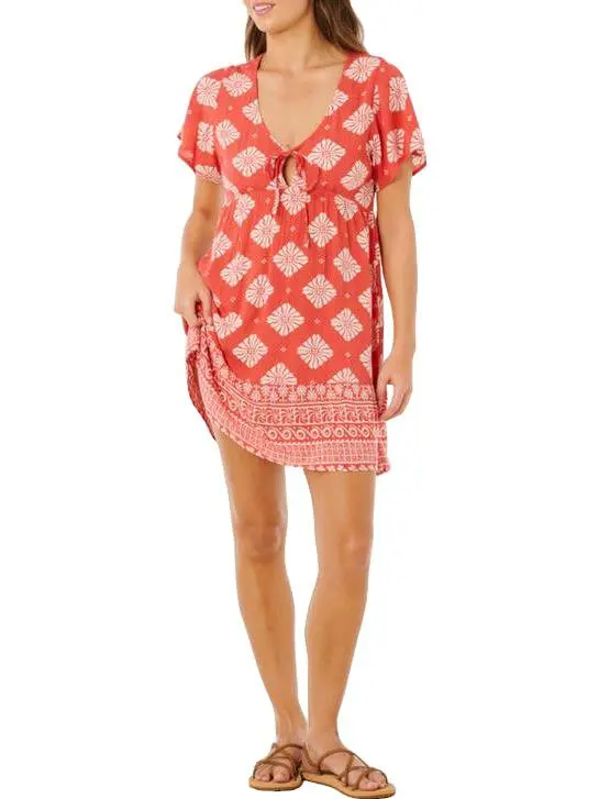 Rip Curl Ventura Print Tie Mini Dress - Red