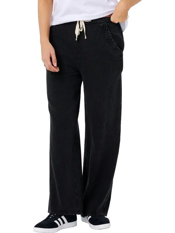 Rip Curl Wide Leg Cotton Pants - Black