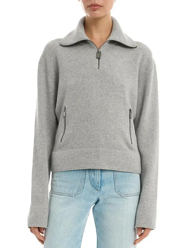Victoria Beckham Half Zip Mila Jumper - Grey Marl