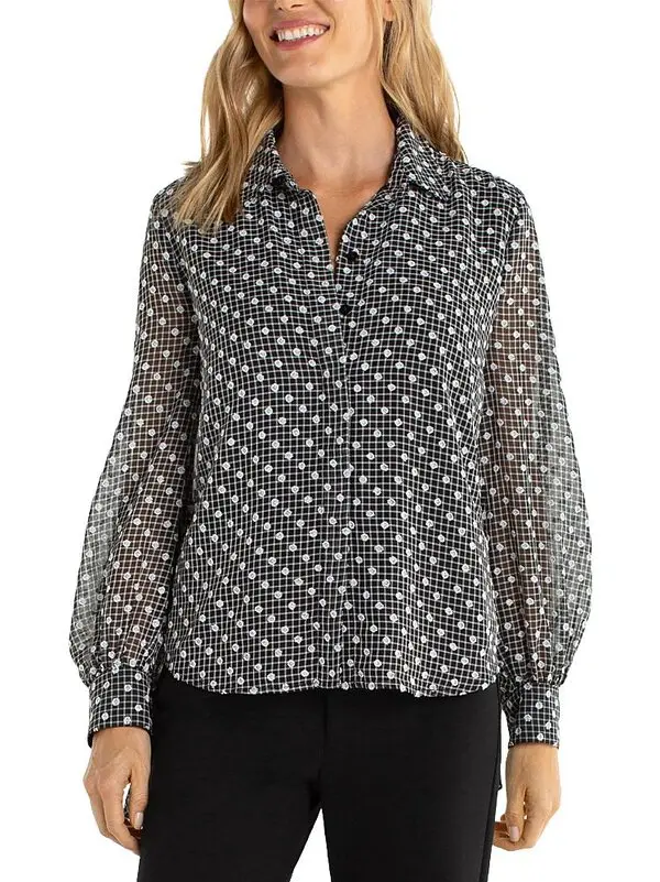 LIVERPOOL Long Sleeve Collared Blouse With Tie Detail - Plaid