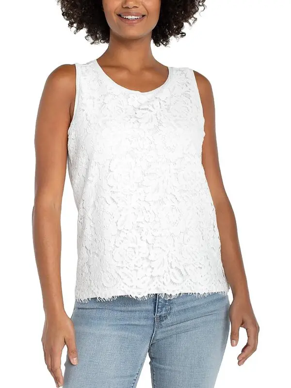 LIVERPOOL Sleeveless Lace To Knit Hybrid Top - Whipped Cream