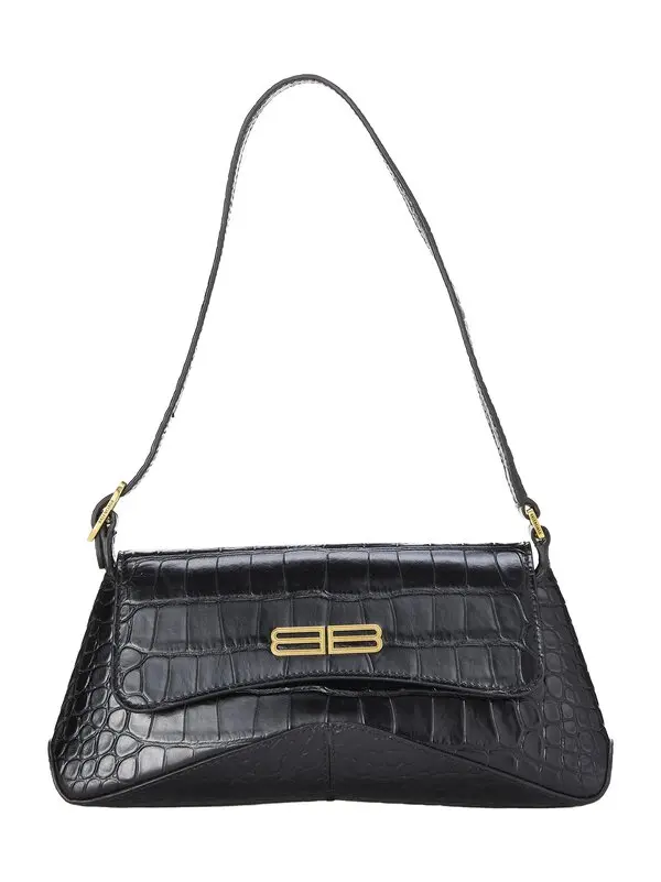 Balenciaga Embossed Stret Flap Bag - Black