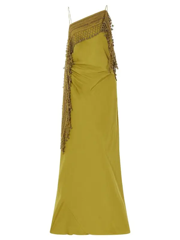 Christopher Esber Beaded Crocheted-trimmed Silk-satin Maxi Dress - Green