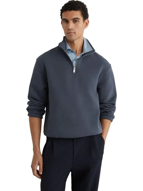 REISS Quinn Cotton-blend Half-zip Sweatshirt - Airforce Blue