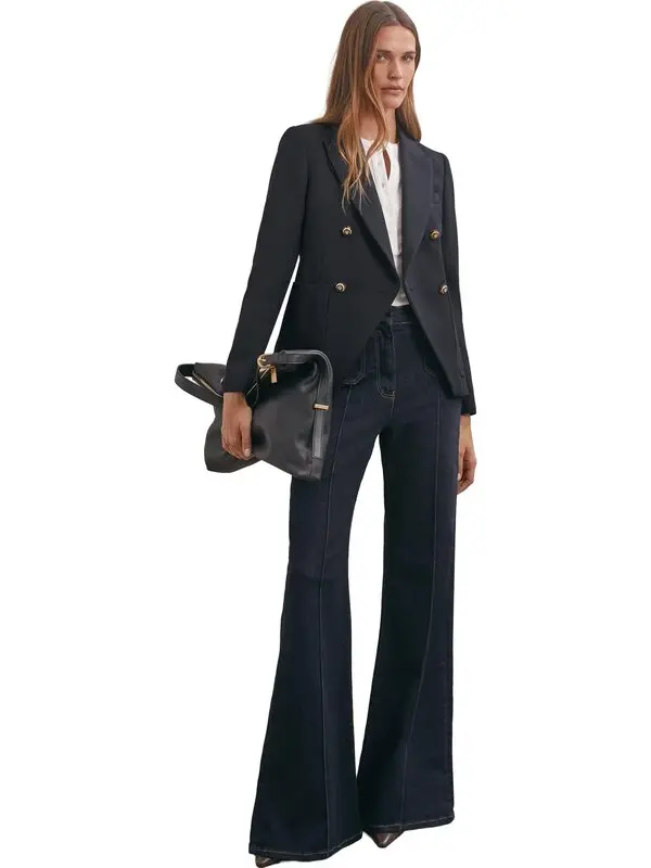 REISS Gigi Wool-blend Double-breasted Blazer - Navy