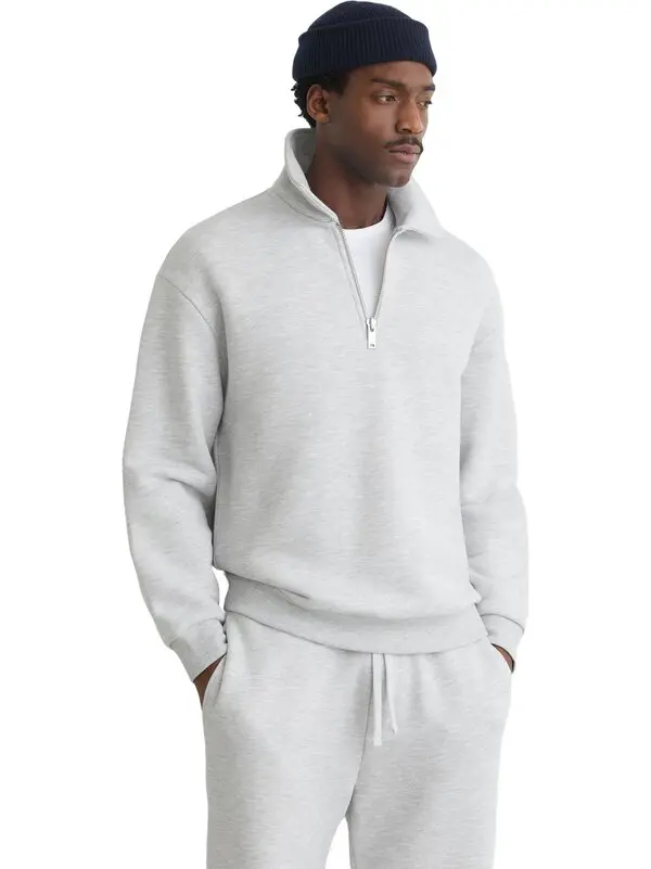 REISS Kurwin Cotton-blend Heavyweight Zip Sweatshirt - Grey Melange