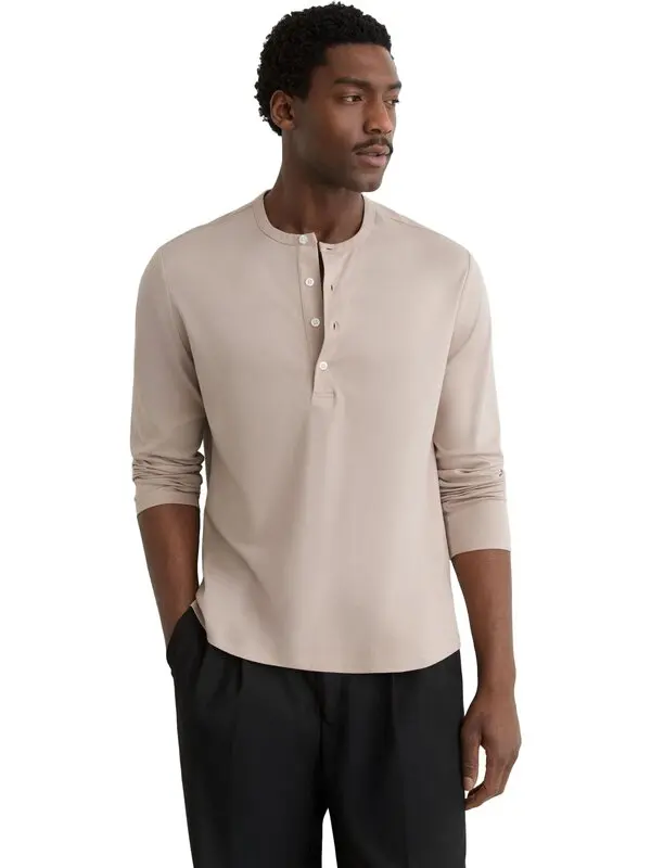 REISS Cameron Airwater-cotton Jersey Henley T-shirt - Stone