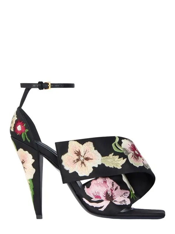 Givenchy Sliced Square Heeled Sandals With Floral Embroidery - Black/red