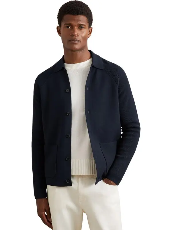REISS Fitzgerald Button-through Cardigan - Navy Blue