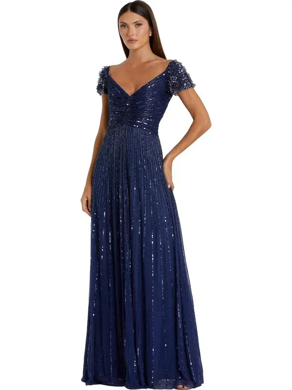 Mac Duggal Sequin Embellished Evening Gown - Navy
