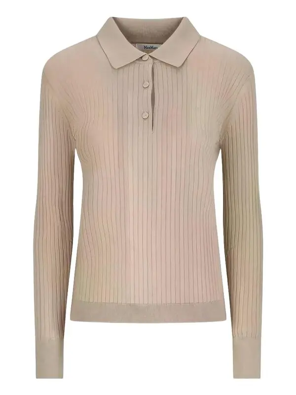 Max Mara Ribbed Collared Polo Top - Neutrals