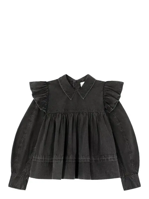 GANNI Ruffled Collared Blouse - Black