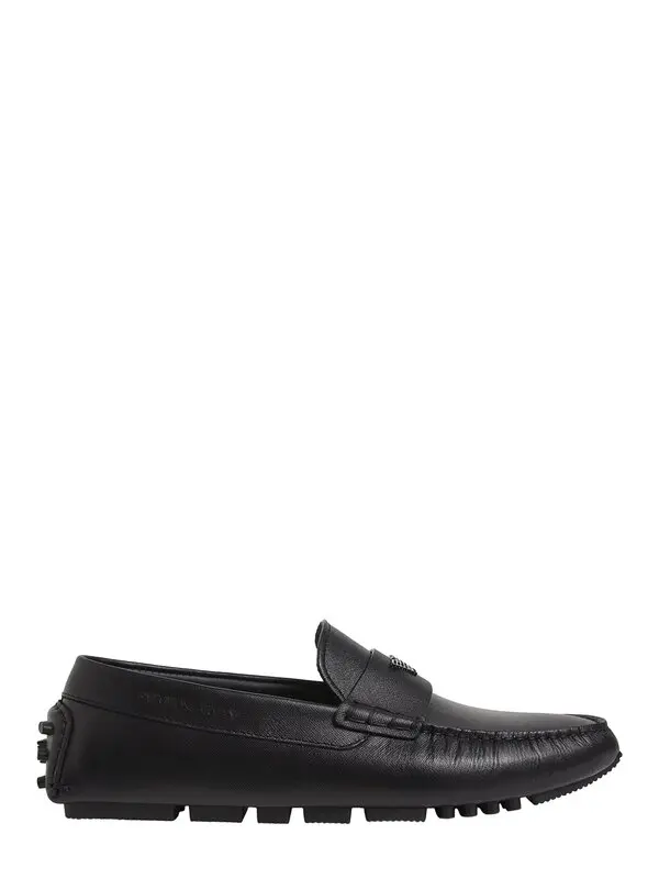 Emporio Armani Saffiano Leather Driving Loafers - Black