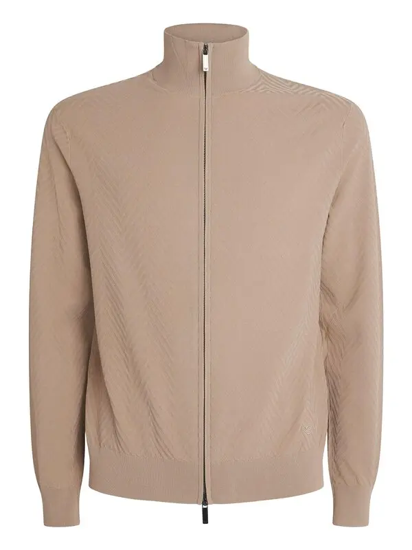 Emporio Armani Icon Chevron Zip Cardigan - Beige