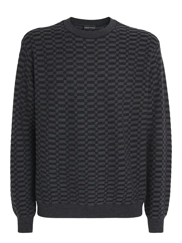 Emporio Armani Virgin Wool Op-art Sweater - Black
