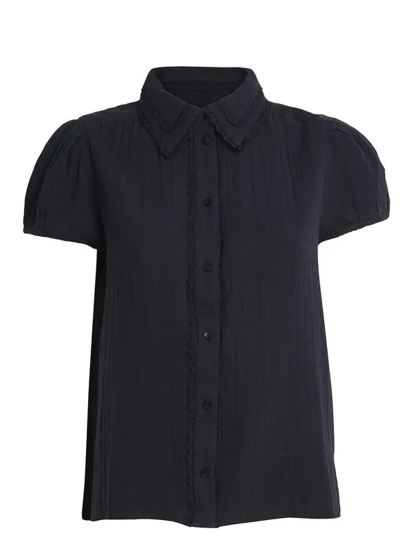 ME+EM Cotton Cheesecloth Blouse - Navy