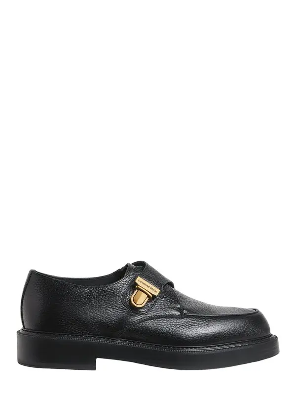 Emporio Armani Pebbled Leather Monk-strap Shoes - Black