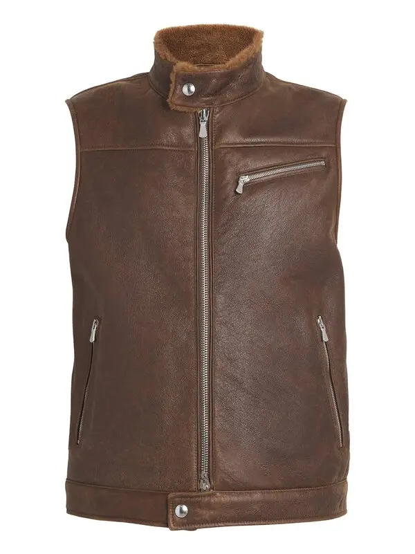 Eleventy Lambskin Shearling Gilet - Brown