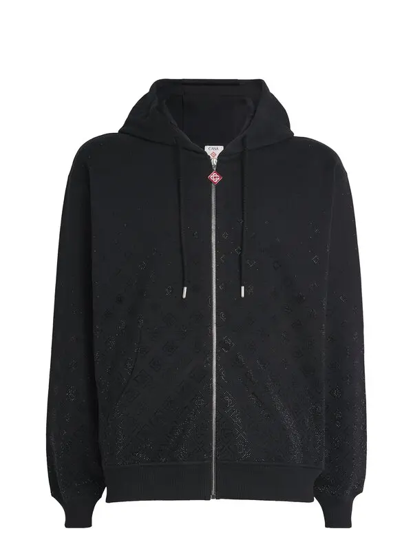 Casablanca Crystal Monogram Zip-up Hoodie - Black