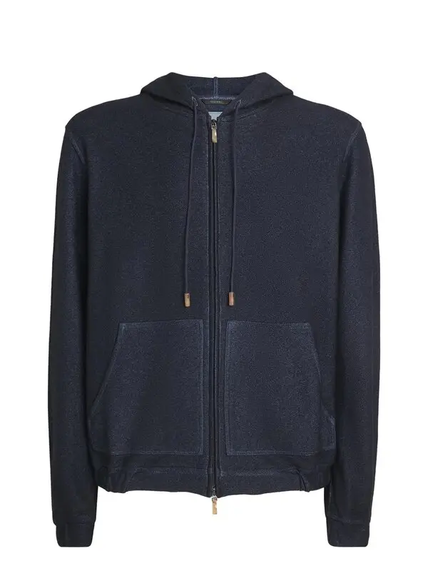 Colombo Cashmere-silk Zip-up Hoodie - Navy