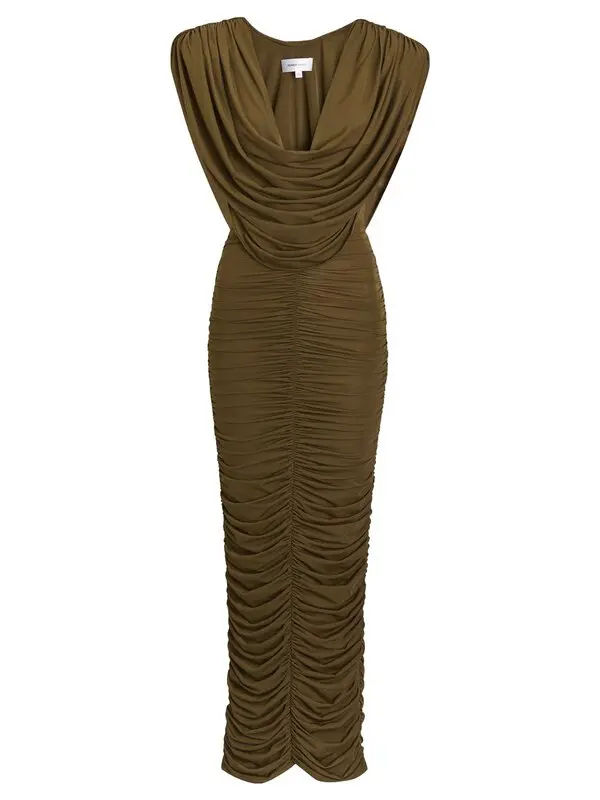 Ronny Kobo Parish Cowl-neck Ruched Midi Dress - Green