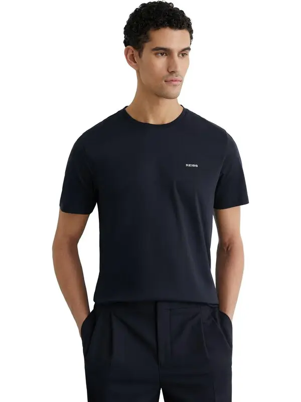 REISS Selby Cotton Logo Crew-neck T-shirt - Navy