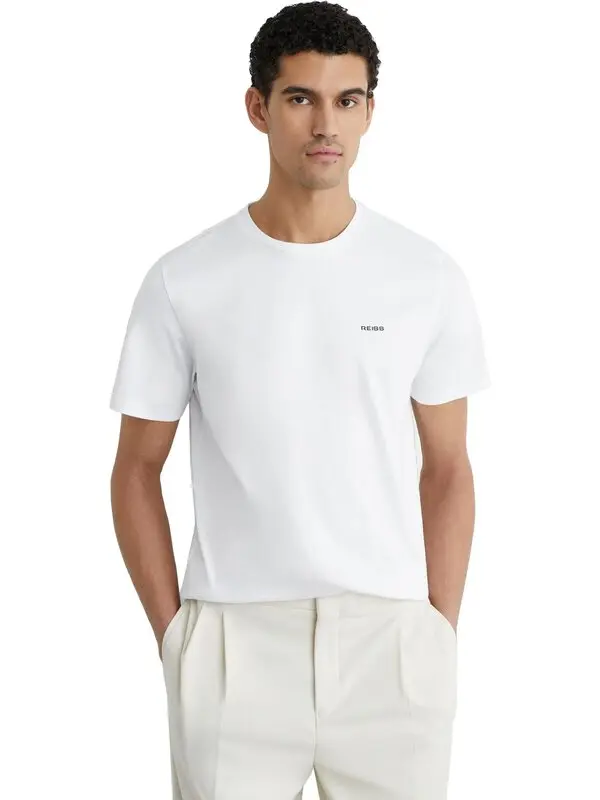 REISS Selby Cotton Logo Crew-neck T-shirt - White