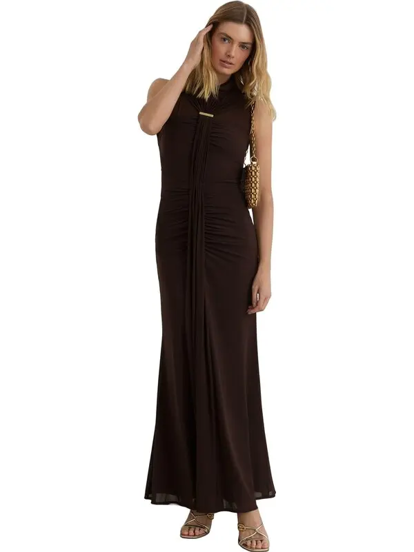 REISS Colette Petite Ruched Sleeveless Maxi Dress - Chocolate Brown