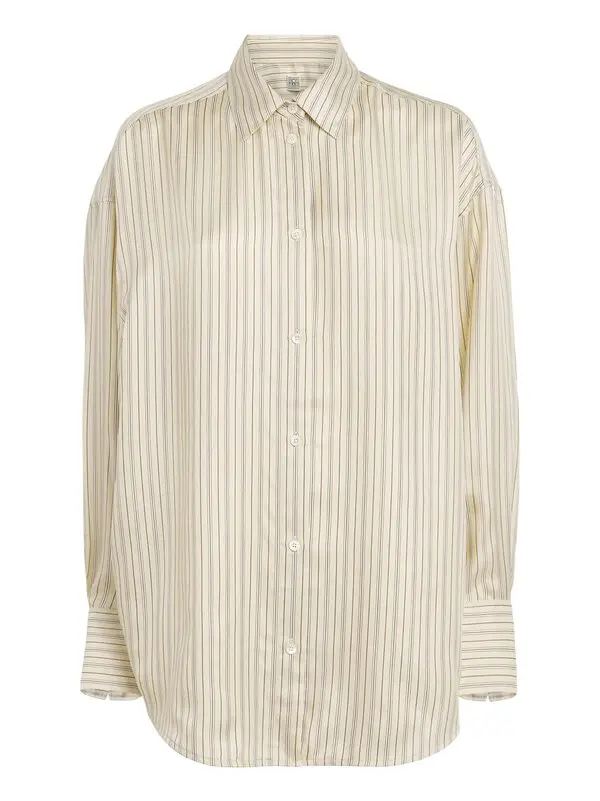 TOTEME Silk Striped Oversized Shirt - Beige