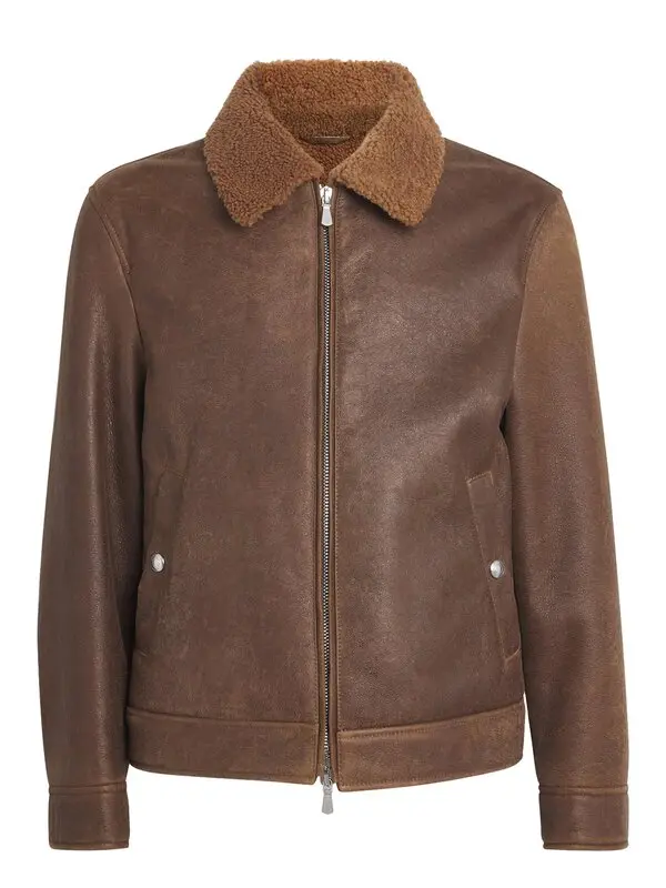 Eleventy Shearling Aviator Jacket - Brown