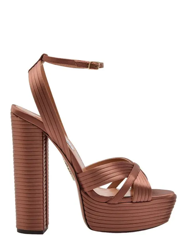 AQUAZZURA Sundance 140 Satin Platform Sandals - Brown