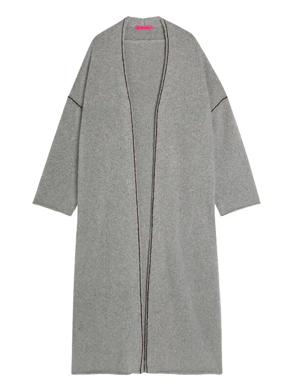 THE ELDER STATESMAN Glacier Ribbed Striped-trim Cashmere Robe - Grey