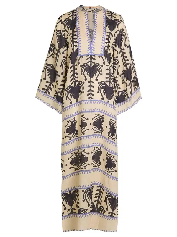 Johanna Ortiz Patterned Linen Maxi Tunic Dress - Beige