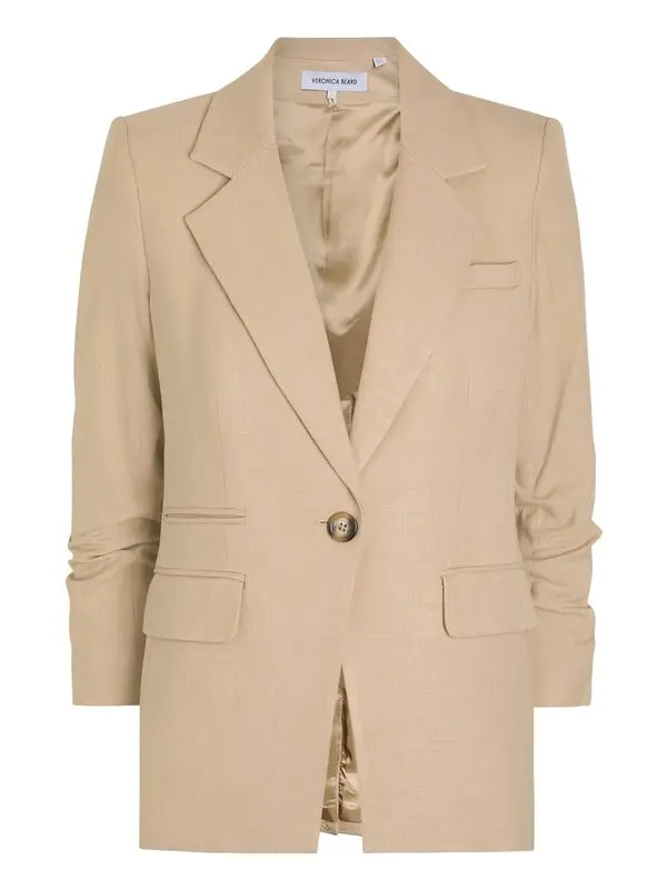 Veronica Beard Battista Gathered-sleeve Woven Blazer - Khaki