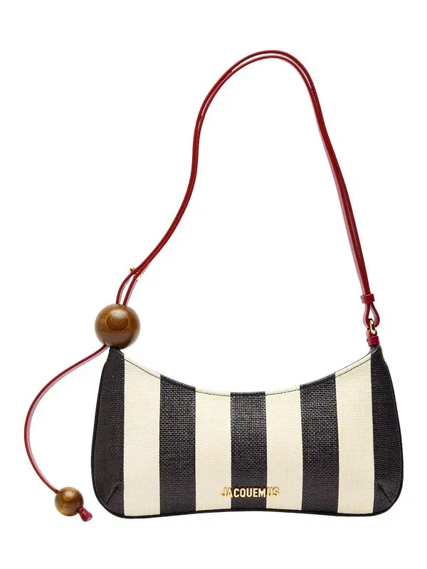 Jacquemus Le Bisou Perle Striped Woven Shoulder Bag - Black