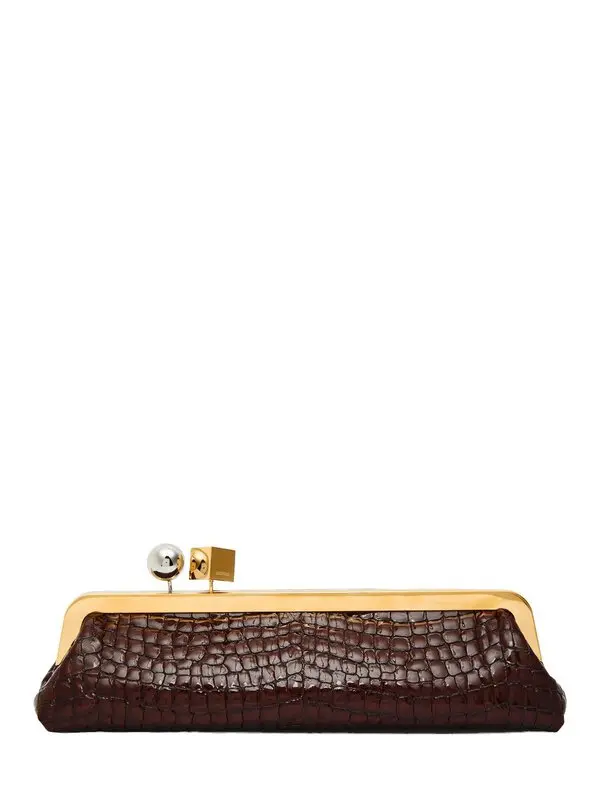 Jacquemus La Pochette Salon Crocodile-effect Glossed Leather Clutch - Brown